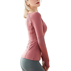 DREAM SLIM Women Long Sleeve Workout Shirts UPF50+ Sun Protection Mesh Back Yoga Gym Outdoor Fishing Hiking T-Shirt Pink