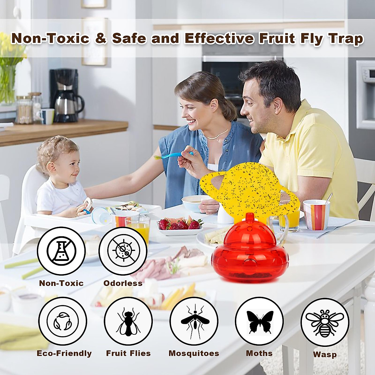 Fruit Fly Trap wth Sticky Pads, Fruit Fly Killer for Indoors, Safe and Non-Toxic Fly Catcher Gnat Traps Fruit Fly Traps for Kitchen,House - 2 Pack