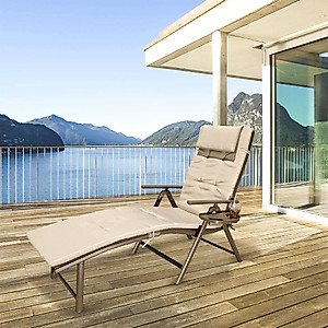 GOLDSUN Aluminum Outdoor Folding Reclining Lounge Chair (Beige with Caramel, Single)