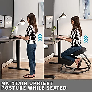 DRAGONN by VIVO Wooden Rocking Kneeling Chair, Ergonomic Rocker Stool for Home and Office, Angled Posture Seat, Black Frame, Black Cushions, DN-CH-K04RB