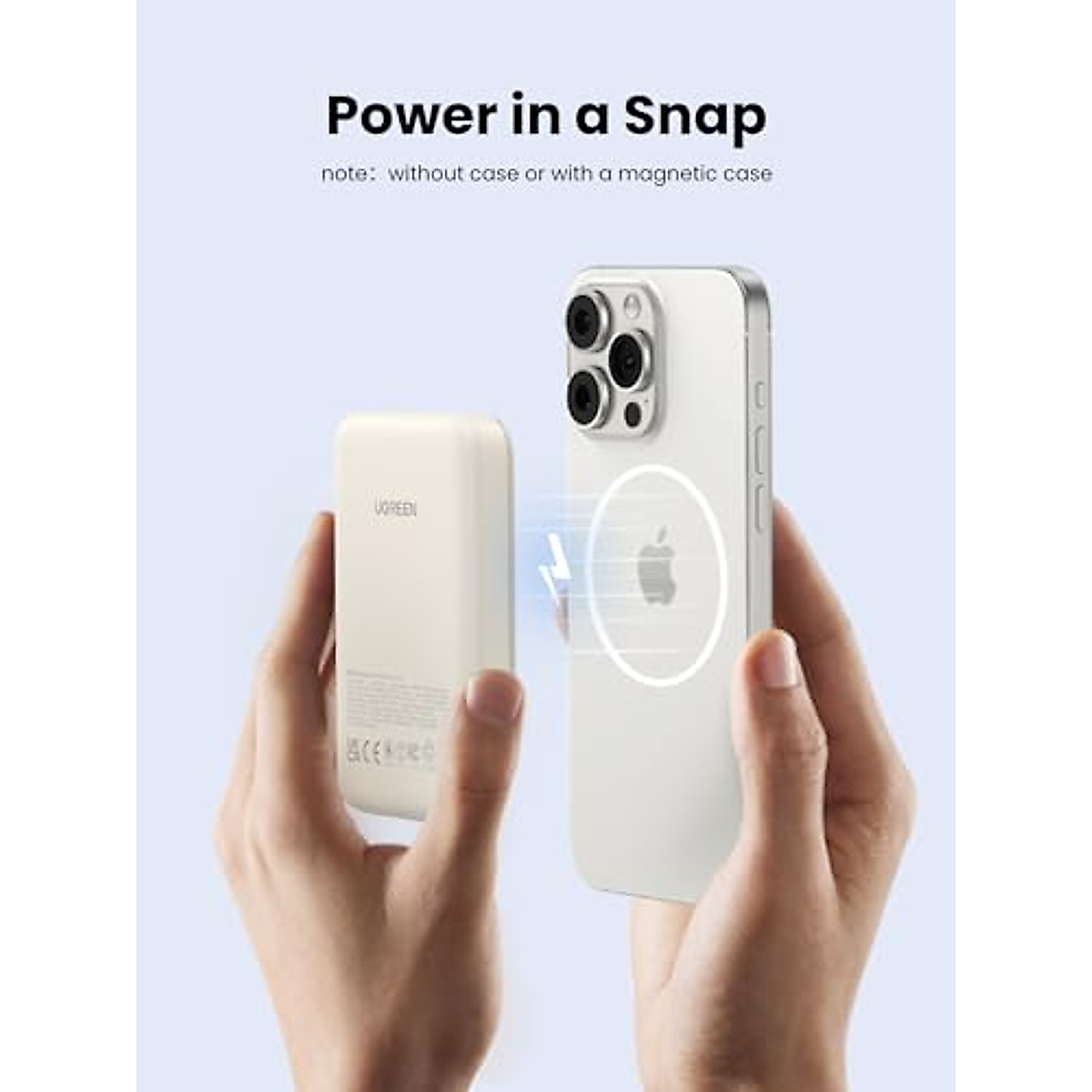 UGREEN Magnetic Power Bank, 10,000mAh Wireless Portable Charger, PD 20W Fast Charging Battery Pack with USB-C for Magsafe, iPhone 15/15 Plus/15 Pro/15 Pro Max, iPhone14/13/12 Series, White