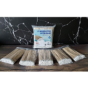 Gmark 500pcs Count 6" Cotton Swabs Wooden Sticks Cotton Tipped Applicator GM1091B