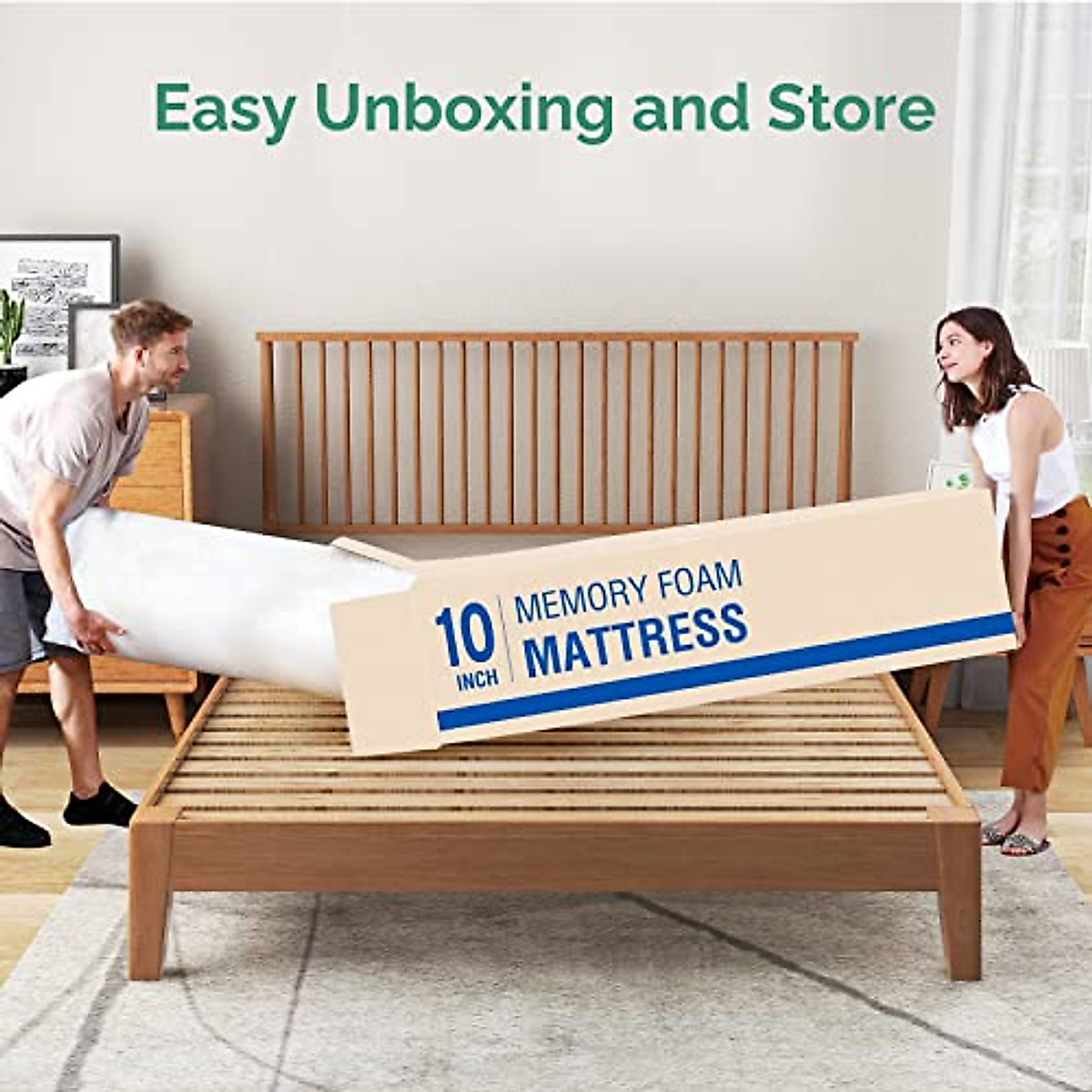 Airdown Twin Mattress, 10 Inch Memory Foam Mattress with Breathable Fabric Cover, Medium Feel Green Tea Gel Foam Bed Mattress, Twin Mattress in A Box, CertiPUR-US Certified, Made in USA