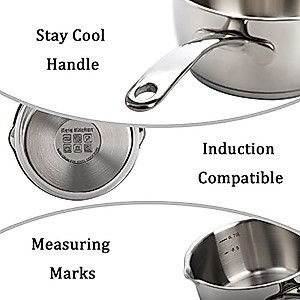 DEAYOU 18/10 Stainless Steel Butter Warmer Pan, Small Milk Warmer Pot with Pour Spout for Soup, 25OZ