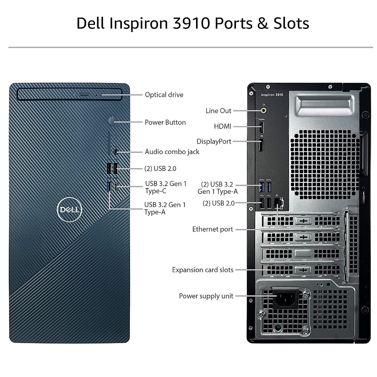 Dell Inspiron 3910 Desktop Computer - 12th Gen Intel Core i5-12400 6-Core up to 4.40 GHz Processor, 8GB RAM, 256GB NVMe SSD + 8TB HDD, Intel UHD Graphics 730, DVD Burner, Windows 11 Home, Mist Blue