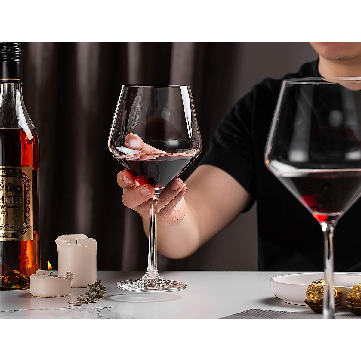 KOSIUN, Wine Glasses, Hand Blown,Large Bowl, Lead-Free Crystal, Long Stem, 23-Ounces, Burgundy, Set of 4