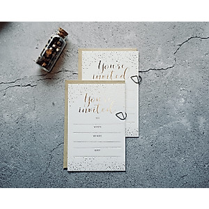 Chriz.Z Invitation Cards - 24-Count 4" x 6" White Invitation Cards ‘’You Are Invited’’ in Rose Gold Foil with 26 Foil Kraft Envelopes – For Wedding, Bridal Shower, Baby Shower, Birthday