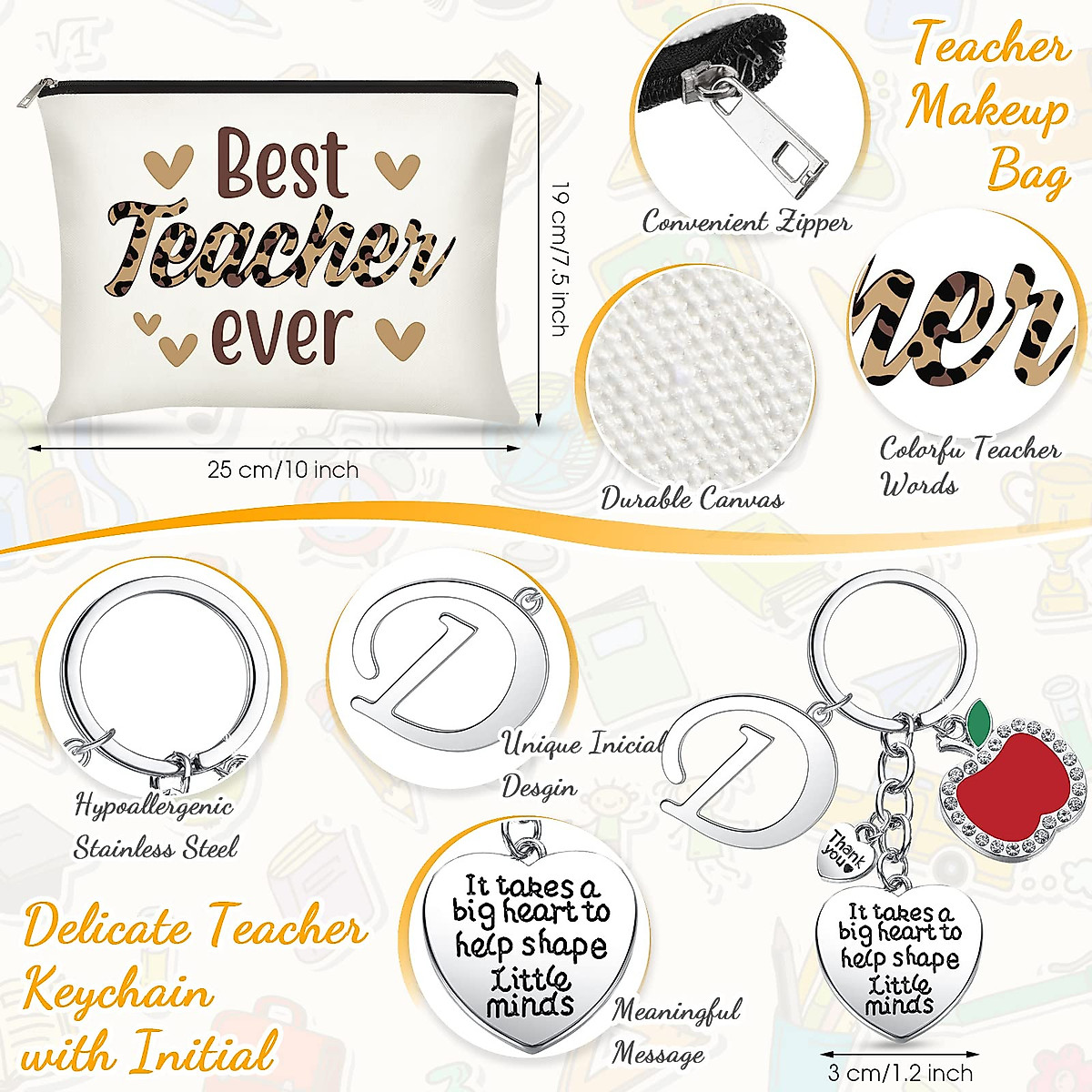 Gerrii 3 Pcs Teacher Appreciation Gifts in Bulk for Women Stocking Stuffers Gifts Tumbler Keychain Makeup Bag Set(A)