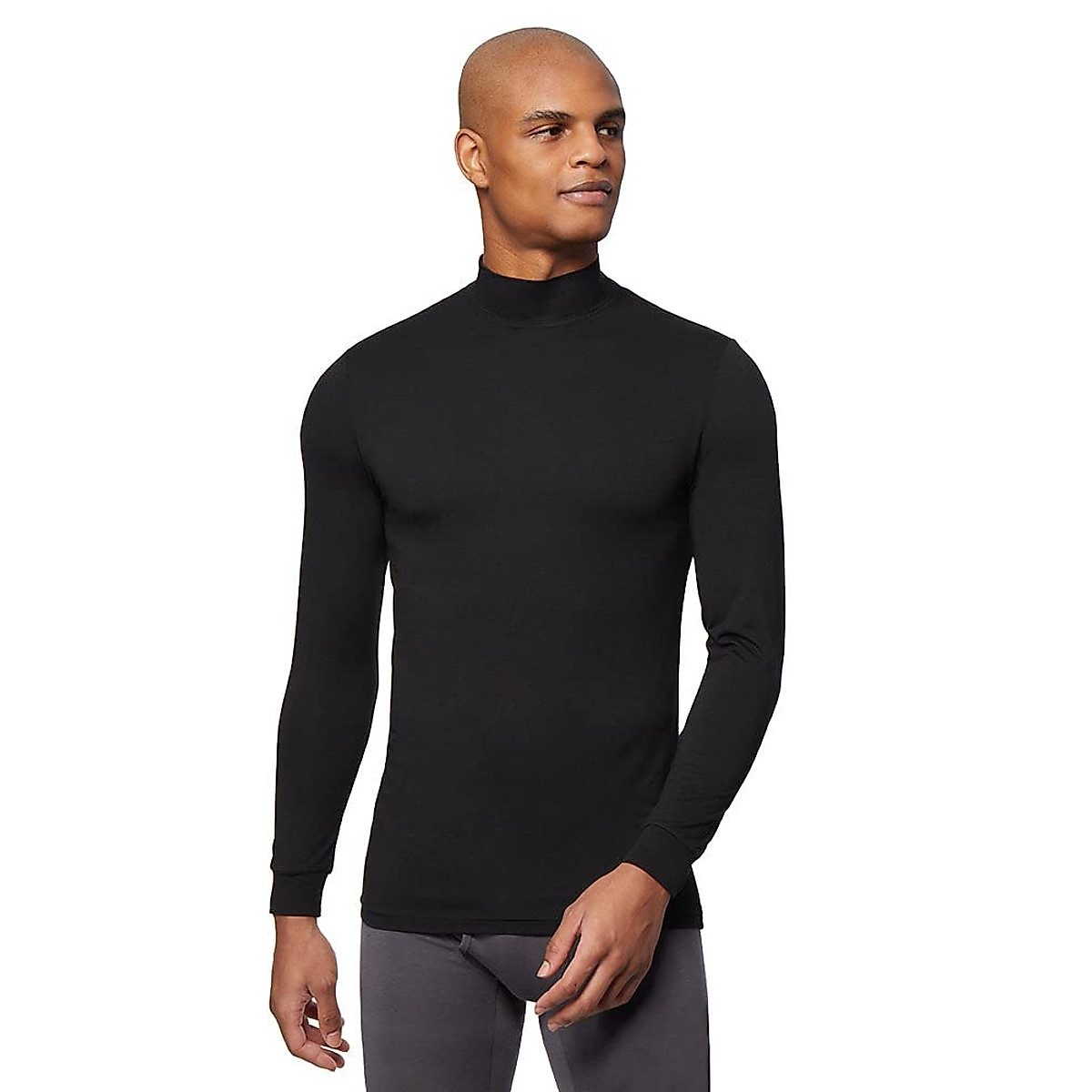 32 Degrees Men's Lightweight Baselayer Mock Top | Long Sleeve | Form Fitting | 4-Way Stretch | Thermal, Black, Large
