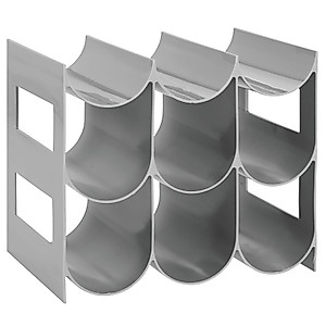 mDesign Plastic Water Bottle Organization/Wine Rack Storage Organizer for Kitchen Countertops, Cabinet, Bin, Pantry, Fridge, Refrigerator, 3 Tiers, 9 Bottles, Lumiere Collection - Gray