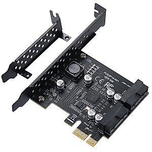 BEYIMEI PCIE 1X to 2 Port 19Pin Expansion Card, USB 3.2 GEN1 Super Speed 5Gbps PCI Express Card for Windows 11, 10, 8.1, 8, 7, XP