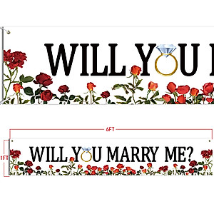 Marry Me Flower Banner Will You Marry Me Large Flower Banner Marriage Valentine's Day Proposal Sunmmer Supplies Engagement Lawn Sign Outdoor Party Backdrop Decorations 6Ft