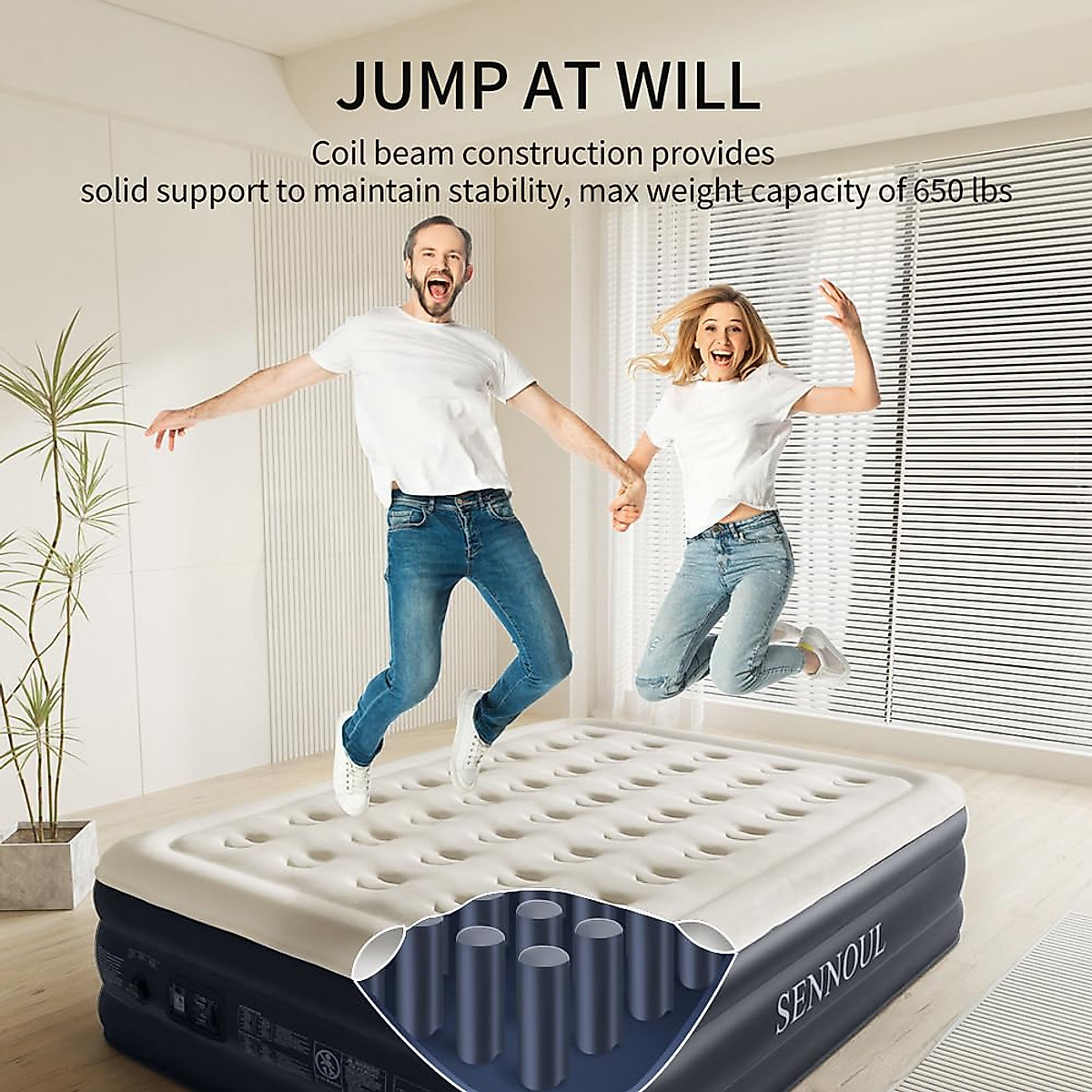 SENNOUL Air Mattress Queen with Built in Pump - Upgraded Blow Up Bed, 2 Mins Quick Self Inflatable with Double Air chamber, 16"/650lbs Max, All Night No Lost Air, for Camping,Home,Portable Travel