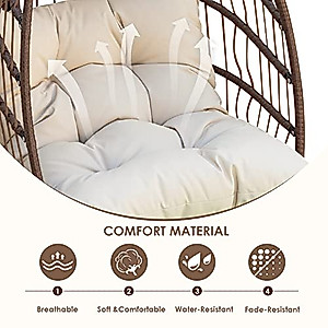 RADIATA Foldable Wicker Rattan Hanging Egg Chair with Stand, Swing Chair with Cushion and Pillow, Lounging Chair for Indoor Outdoor Bedroom Patio Garden (Brown)