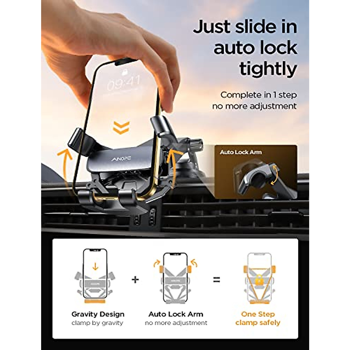 AINOPE Phone Mount for Car 2022 Upgrade 3-1 Gravity Car Phone Holder Mount for Car Dashboard Windshield Air Vent Cell Phone Holder Car Mount Compatible with iPhone 14 13 12 11 Pro Max & All Phones