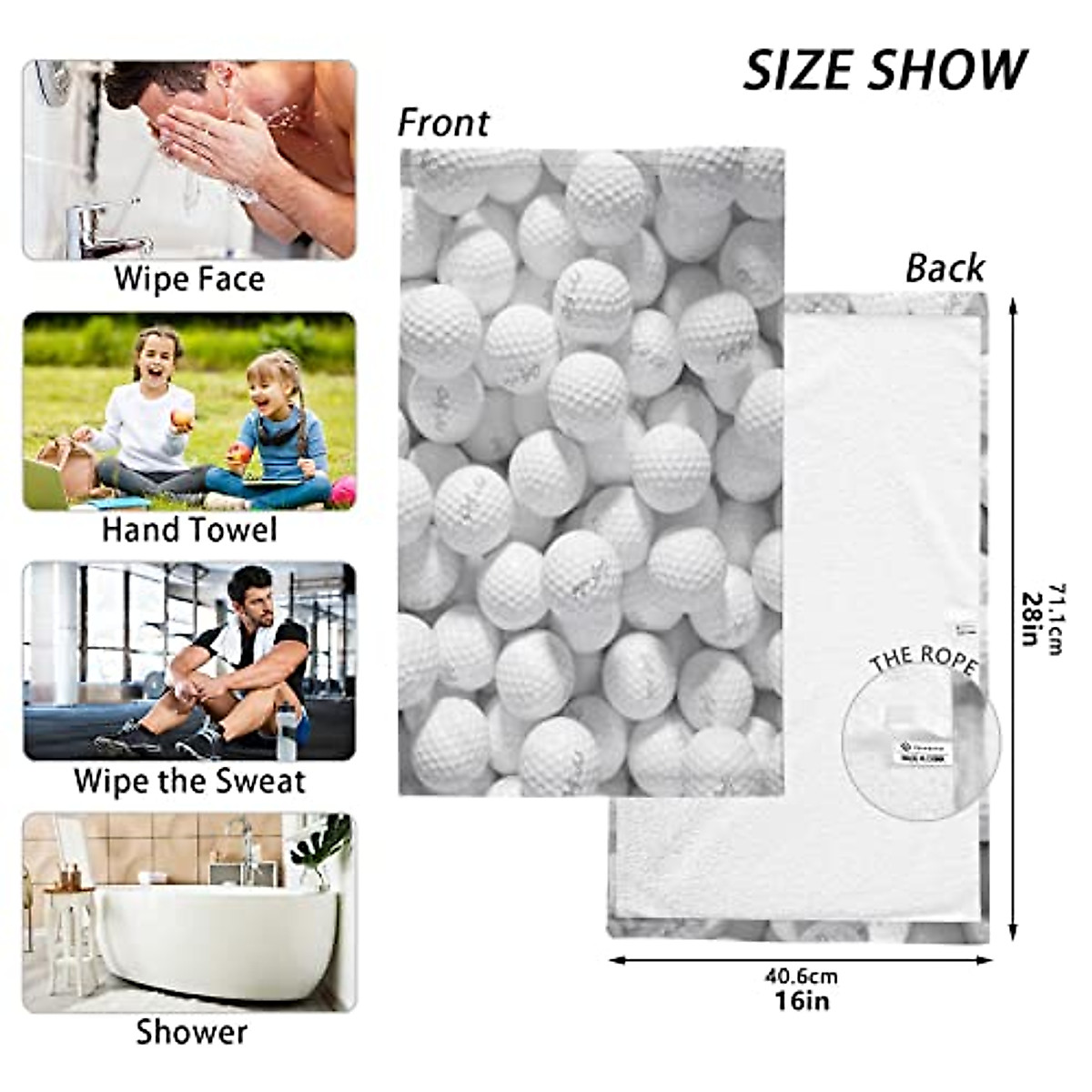 Jucciaco White Golf Balls Cotton Towels for Bathroom Sports Kitchen, Soft Absorbent Hand Towels Set of 2, 16x28 inch