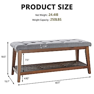 kinmars Upholstered Bench for Bedroom End of Bed,42.5-inch Entryway Bench for Living Room,Dining Bench with Padded Seat and Solid Wood Leg for Kitchen Bedroom,Indoor and Hallway (Shoe Bench, Grey)