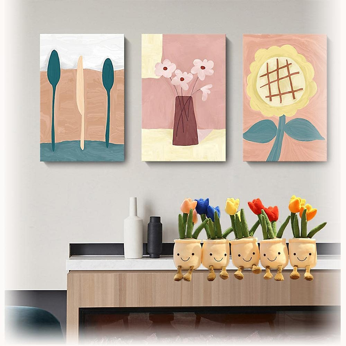 zxmbeddings Tulip Flower Plush Cute Plant Potted Stuffed Plant Toy Gifts for Kids,13.8" Pink