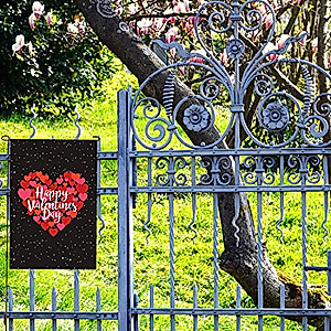 Happy Valentine's Day Flag Red Heart Burlap Garden Flag for Wedding Anniversary Proposal Engagement Patio Lawn Home House Decoration Party 12x18 inch