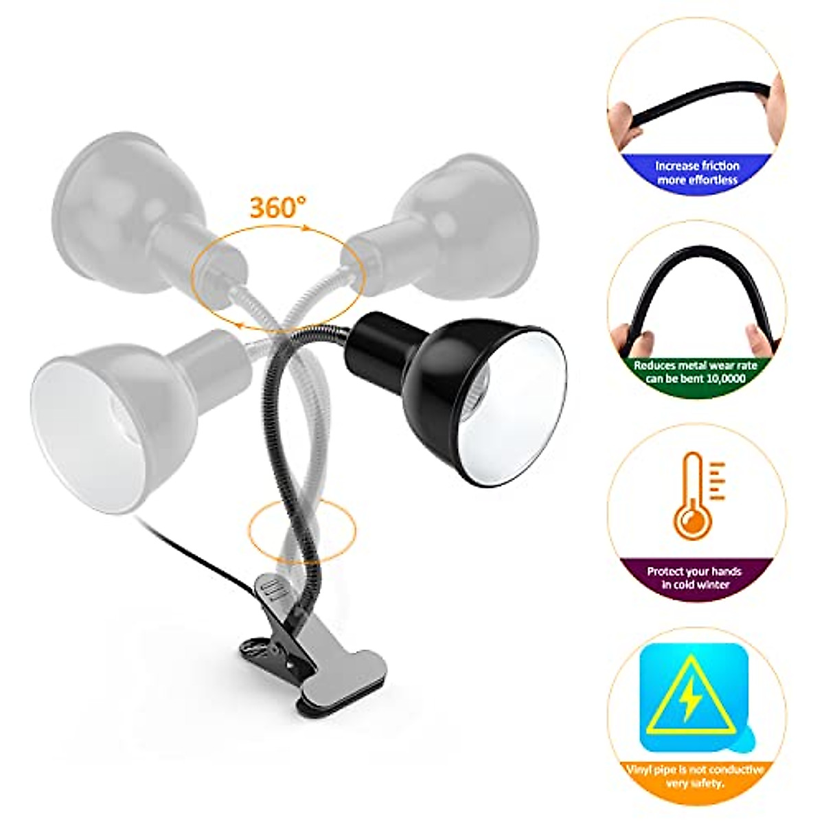 Makmzoon Reptile Heat Lamp, UVA UVB Turtle Light Bulb*2 Reptile Light Fixture with 360° Rotatable Hose and Timed Suitable for Turtle Reptile Plant (2 Pack 50w Bulb)