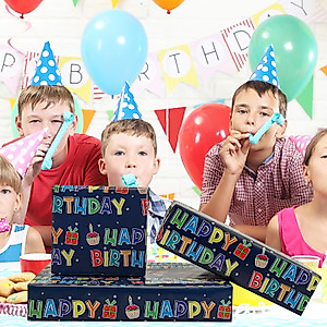 BULKYTREE Birthday Wrapping Paper with Cut Lines for Boys Girls Kids Men Women Holiday Birthday Theme Party - 3 Large Sheets Colorful Cake Happy Birthday Gift Wrap - 27 Inch X 39.4 Inch Per