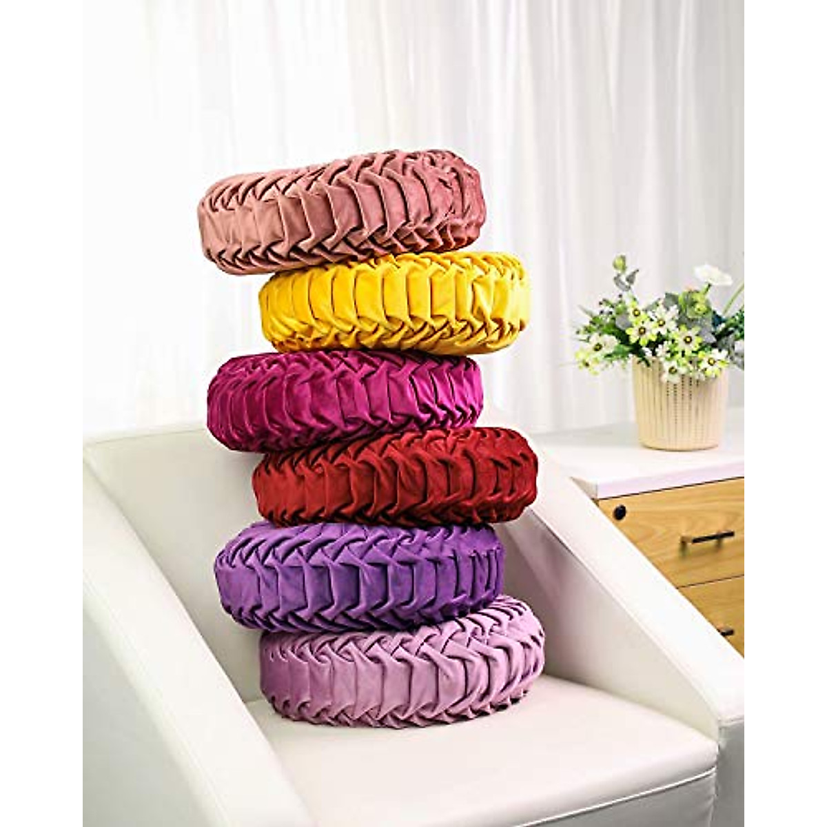 HLOVME Throw Pillow for Couch Decorative 3D Pumpkin Round Velvet Cushion for Sofa Bed Chair Floor 15"X15", Yellow