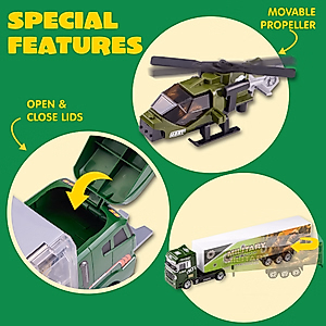 JOYIN 19 in 1 Die-cast Army Toy Truck with Little Army Figures, Mini Military Vehicles in Big Carrier Truck, Patrol Rescue Helicopter for Boys 3-9 Years Old, Kids Value Birthday Xmas Easter Gifts