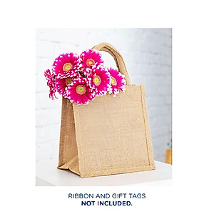 Imagine Color 50 Small Jute Burlap Gift Bags with Handles in Bulk, Burlap Tote, Wedding Welcome Bags, Bridesmaids Gifts, Bachelorette Party Favors Swag bags DIY Reusable 8”x 8”x6