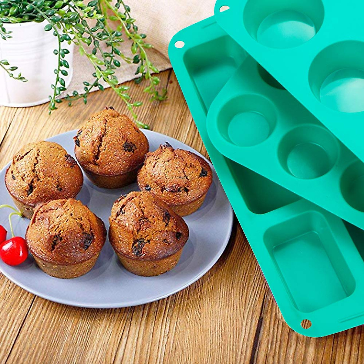 Webake Silicone Baking Pans Set of 3, Silicone Bakeware Silicone Muffin Pan, Mini Cupcake Pan, Mini Brownie Pan, Silicone Molds Cake Baking Tray Combo Set