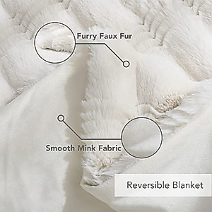 LuxenrelaX Plush Faux Fur Throw Blanket, Elegant Fuzzy Blanket with Water Wave Pattern, Warm Fluffy Blanket for Bed, Couch, Ivory White, 50x60 inches