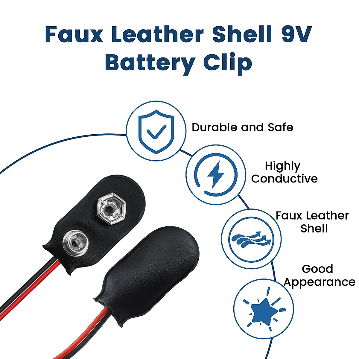 SDTC Tech 3 Pack 9V Battery Snap to 2-Pin PH2.0 Connector Cable I Type Battery Clip Lead Wire (15cm)