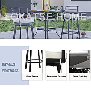 LOKATSE HOME 5 Piece Outdoor Dining Set Chairs and Square Bar Table for Backyard, Porch or Garden, Beige