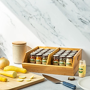 Merlin's Market Space-Saving Bamboo Organizer Bin - Polished 14'' Aesthetic Wood Basket with Ergonomic handles & non-slip feet Spacious box declutters your Kitchen, Bathroom, Bedroom and More