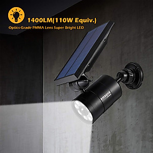 amaqua Solar Motion Spotlight Outdoor Aluminum case 9-Watt(110W Equ.) 1400-Lumen Solar Motion Sensor Floodlight for Outside Garden Patio Garage Deck Post, 2-Year Free Warranty Guarantee(Black)