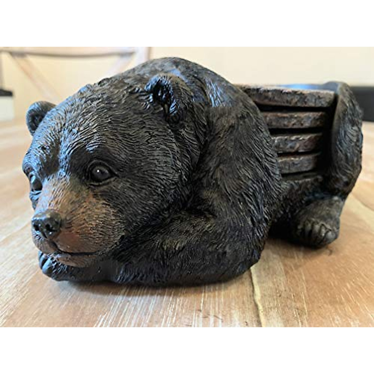 Sleepy Black Bear Coaster Set - Rustic 4 Coasters and Holder