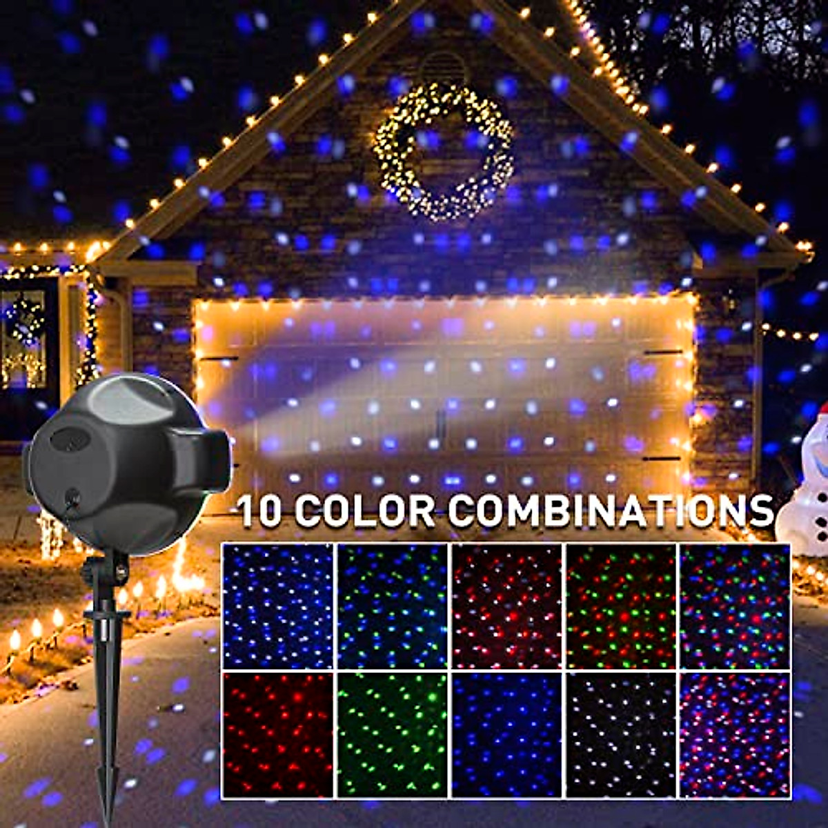 Vanthylit Christmas Projector Lights Multi Function Rotating Falling Snow Projector for Xmas Moving Points Landscape Lights for Home Yard Garden Party and for Show Club Pub