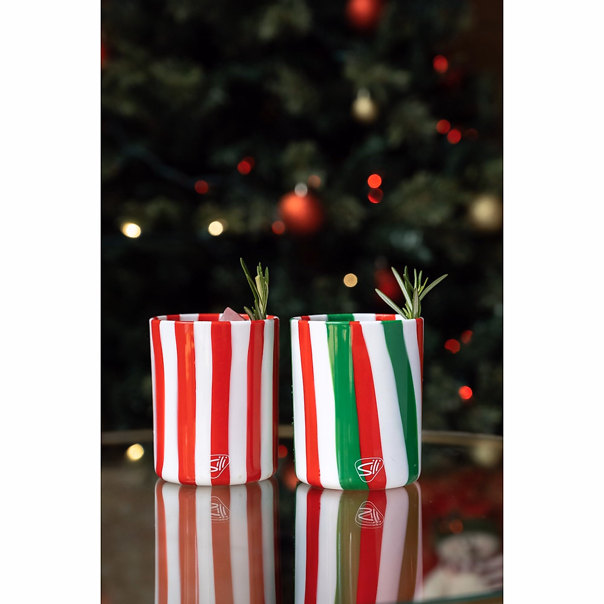 Silipint: Silicone 12oz Rocks Glasses: 2 Pack - Peppermint & Poinsettia - Reusable, Sustainable, Unbreakable, Holiday Parties