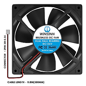 WINSINN 120mm Fan 24V Dual Ball Bearing Brushless 12025 120x25mm for Cooling PC Computer Case CPU Coolers Radiators - 2Pin