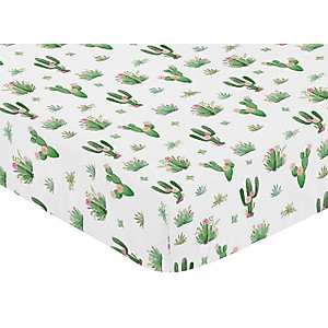 Sweet Jojo Designs Cactus Floral Girl Jersey Stretch Knit Baby Fitted Crib Sheet for Soft Toddler Bed Nursery - Pink and Green Boho Watercolor Desert