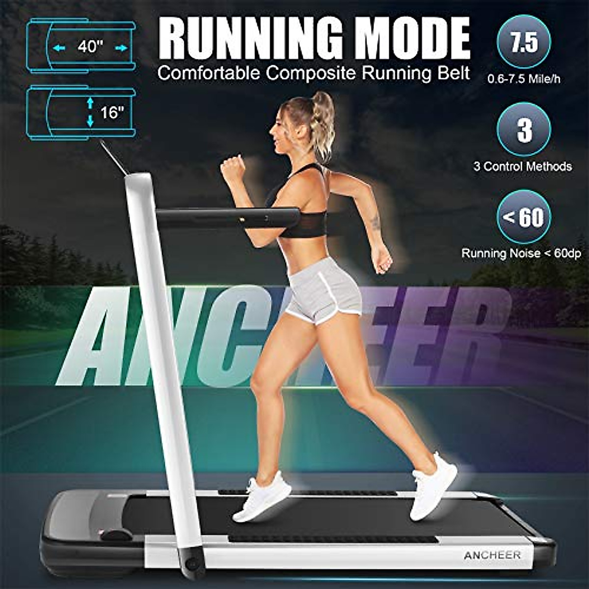 ANCHEER Treadmill,Folding Treadmill for Home Workout,Electric Walking Under Desk Treadmill with APP Control, Portable Exercise Walking Jogging Running Machine (Silver)