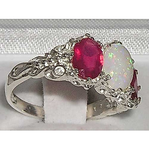 LetsBuyGold 925 Sterling Silver Natural Opal and Ruby Womens Promise Ring - Size 9.5