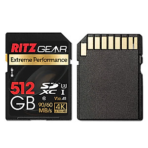 Ritz Gear 512GB High-Speed SDXC UHS-I SD Card, C10, U3, V30, Full-HD & 4K Memory Card