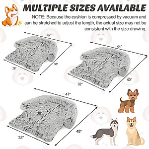 Giantex Calming Dog Bed - Fluffy Plush Pet Bed for Couch, Removable Washable Cover, Soft Neck Bolster, Dog Sofa Bed Furniture Protector Mats for Dogs Cats (Light Gray, Large - 47'' x 45'' x 7'')