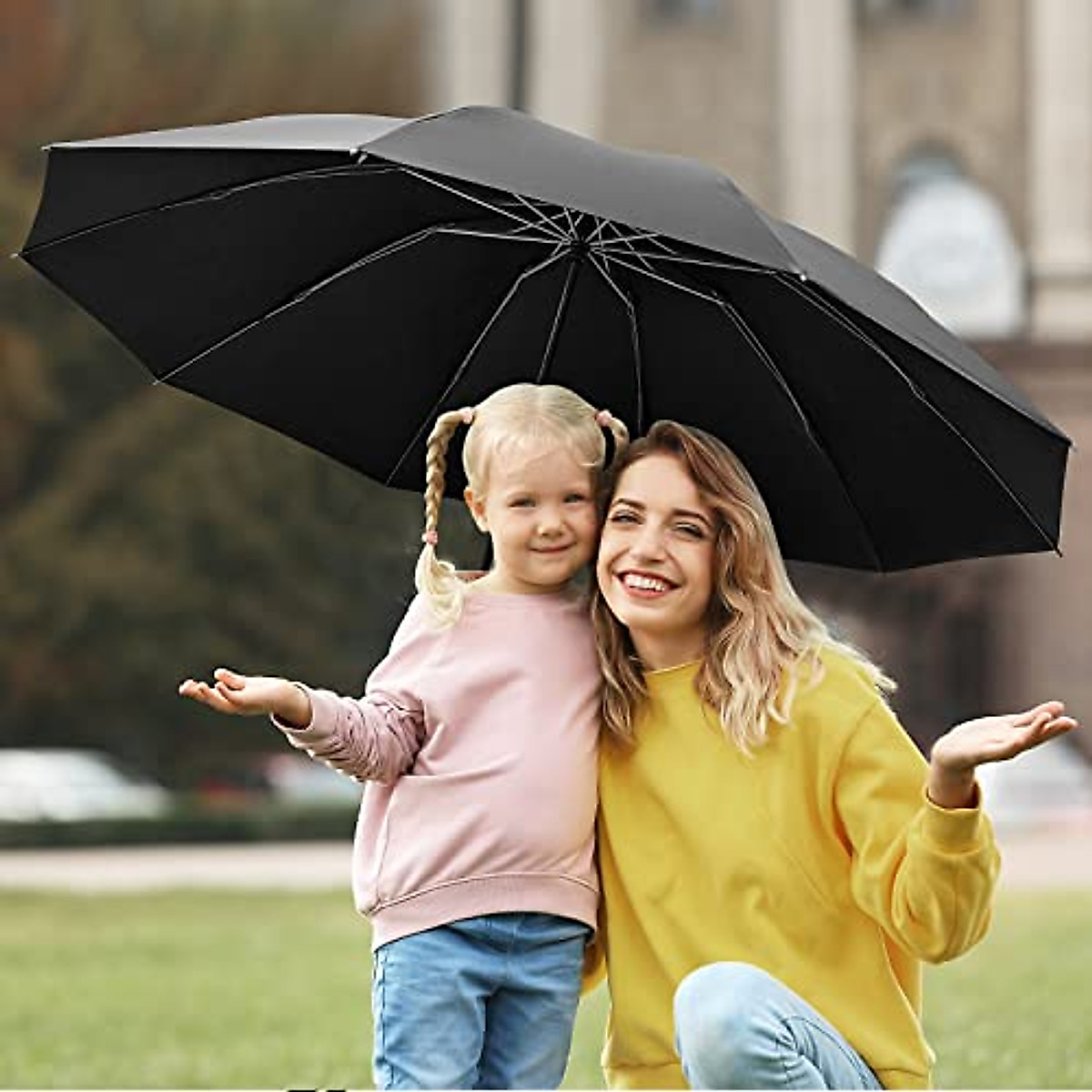 G4Free Large Umbrella 54 Inch Windproof Travel Umbrellas for Rain, Small folding Compact Reverse Umbrella with 10 Ribs Automatic Open Close (Black)