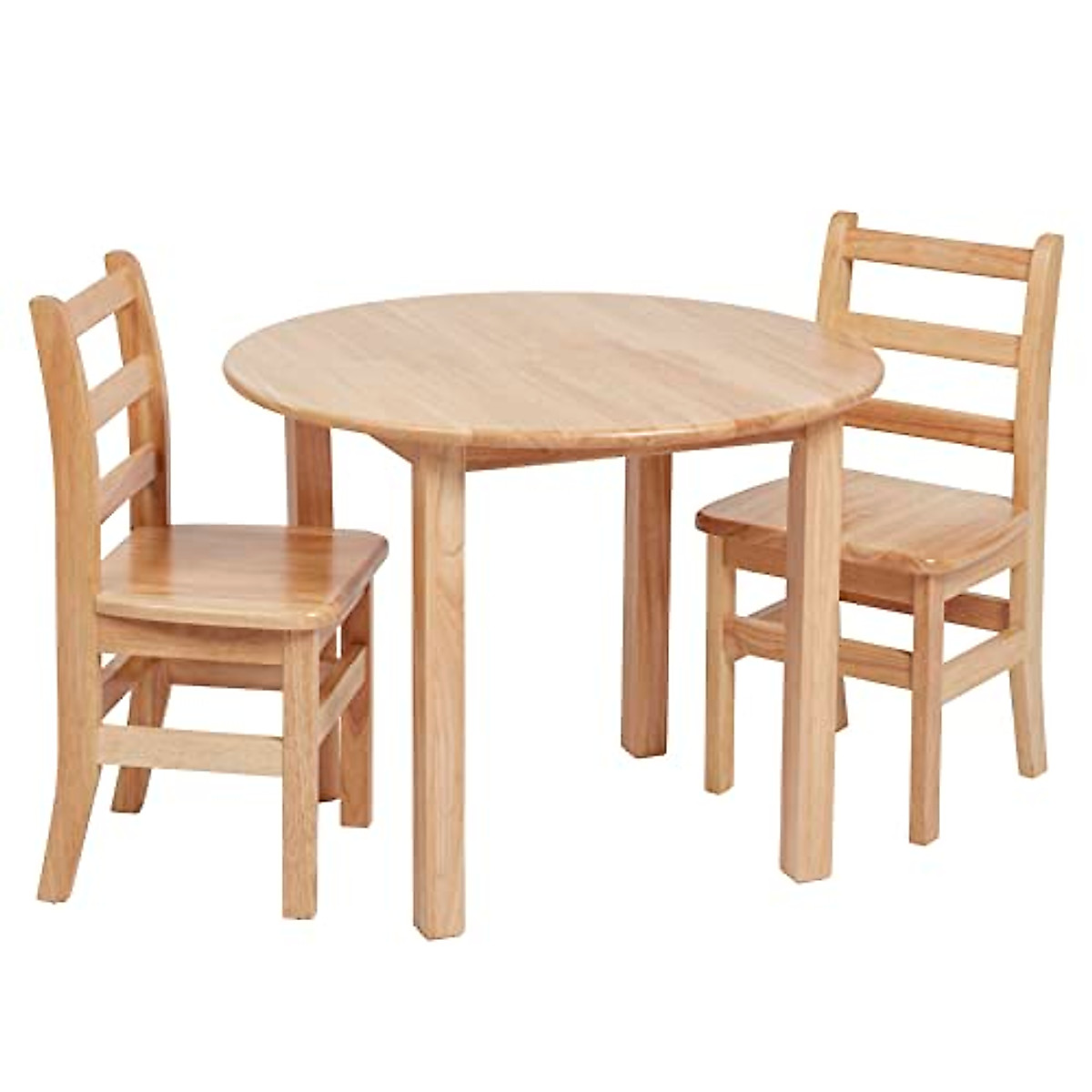 ECR4Kids 30in Round Hardwood Table and Chairs, 14in Seat Height, Kids Furniture, Natural, 3-Piece