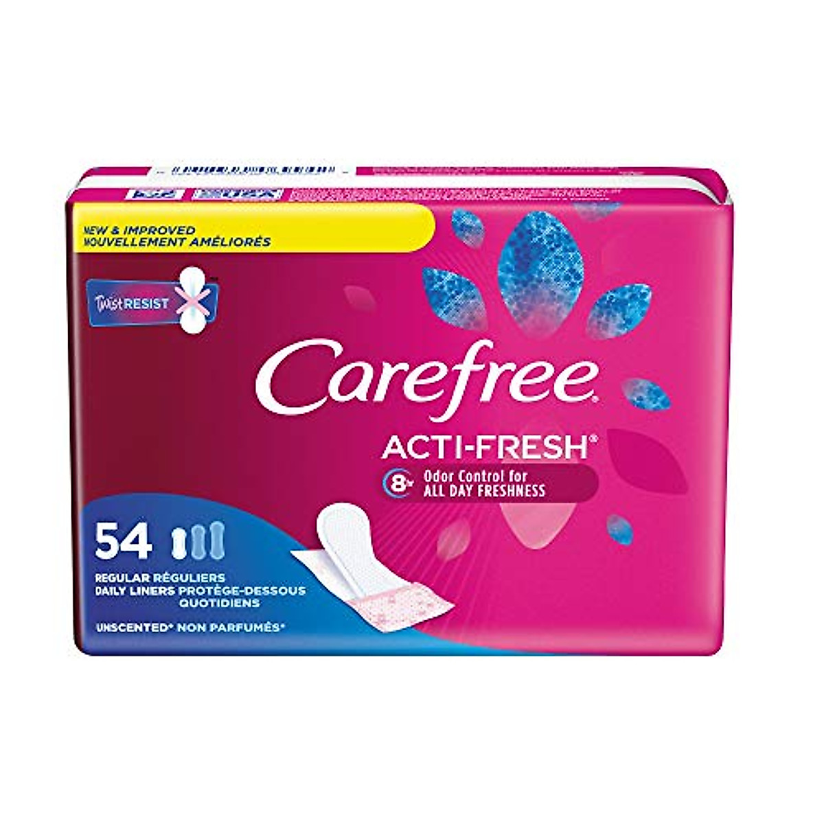 Carefree Body Shape Pant Liners, Regular, Multicolor Unscented 54 Count (Pack of 1)