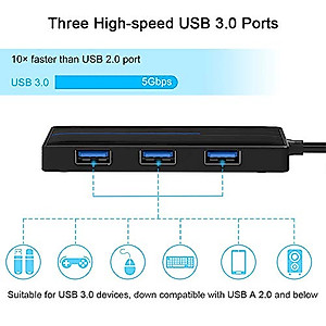 KOOTION 5-in-1 USB-C Hub with SD Card Reader USB C to USB 3.0 Hub, Ultra-Slim Type-C Hub USB 3.0 Adapter for SD Card/Micro SD Card with LED Light, 3 x USB 3.0 Port, Card Reader