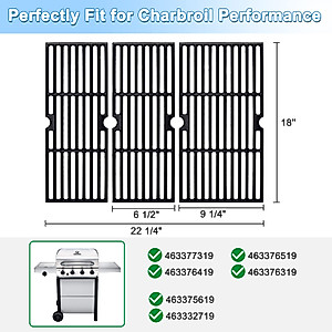 Adviace 18 Inches Grill Grates Replacement for Charbroil Performance 463377319, 463376419, 463376519, 463376319, Cast Iron Cooking Grid Grates for Char-Broil G470-0002-W1, G470-0003-W1, G321-0005-W1.
