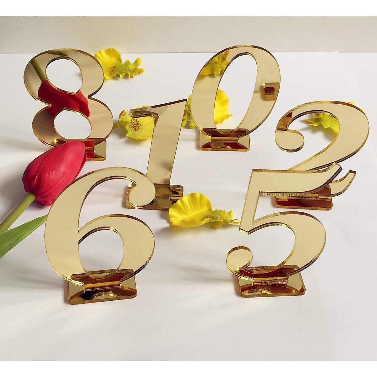 iEventStar Mirror Gold Table Number with Holder Base for Wedding Events (1-10)