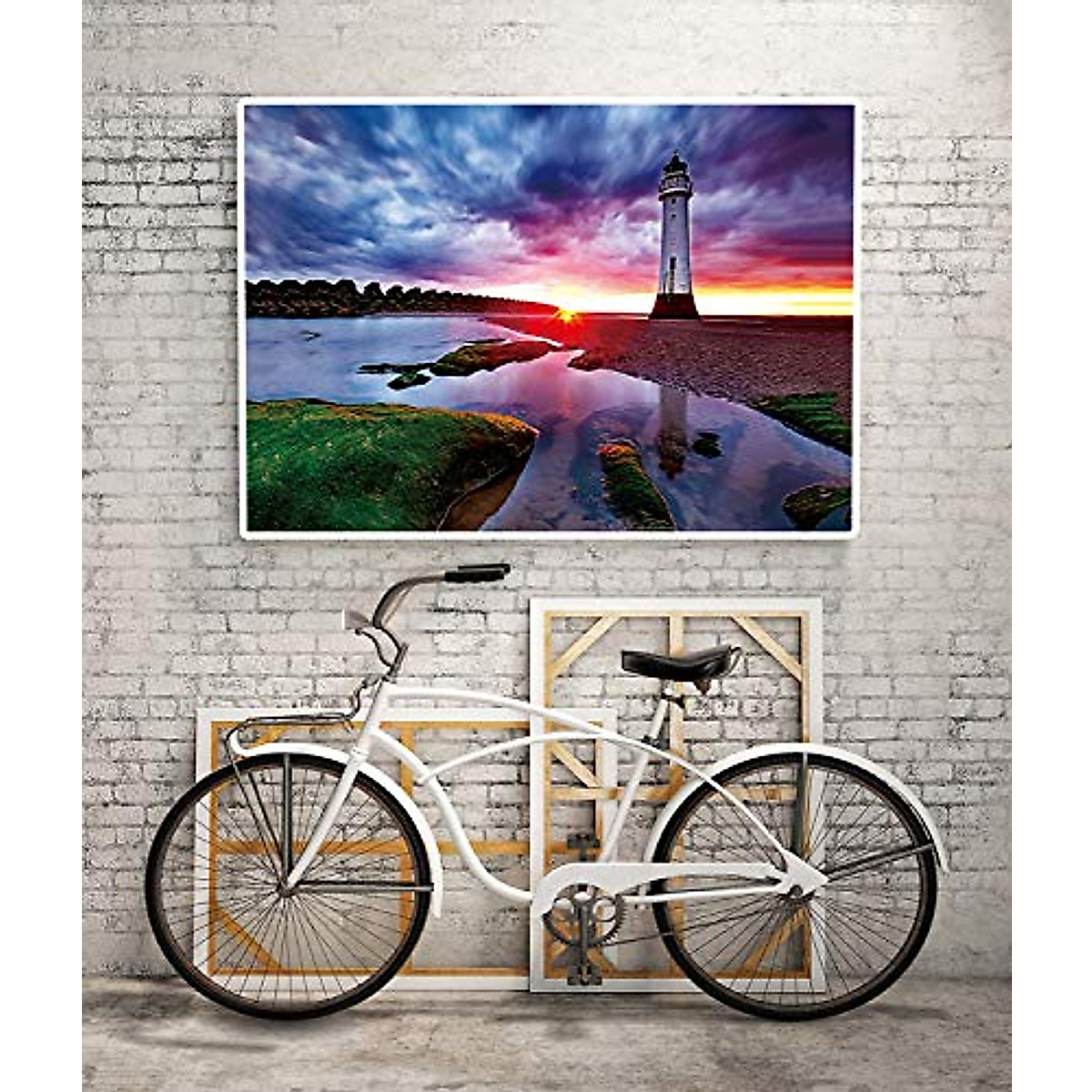 2 Pack 1000 Pieces Sunset Lighthouse & Purple Lightning Puzzle, Talacre Lighthouse UK & Landscapes of Thunder Storm, Jigsaw Puzzles for Adults 1000 Pieces and Up, Beach Puzzle Gifts for Women & Mom